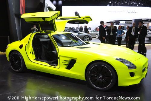 A driver's side view of the Mercedes Benz SLS AMG E-Cell | Torque News